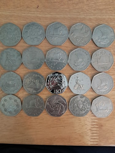 Large 50p JOBLOT X20 COINS isle of man Viking Ships plus others iom ...