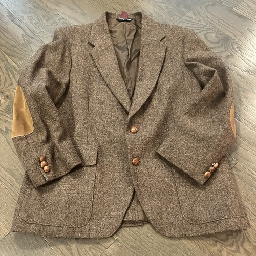 Brown Tweed Elbow Patch Sport Coat Wood Button USA Vintage 80s ...