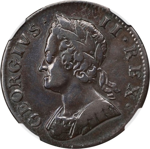ENGLAND GEORGE II 1751 1/2D HALF PENNY COIN, CIRCULATED, NGC CERTIFIED ...