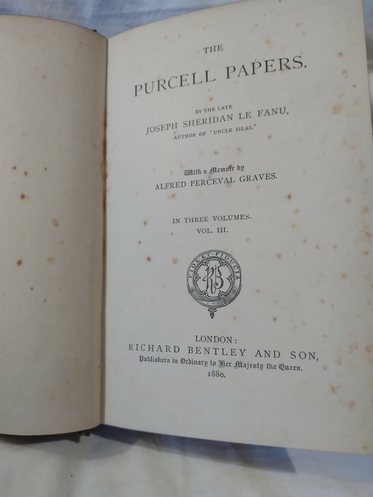 The Purcell Papers, J.S Lefanu, 1880 1st, 3 volumes, Extremely Rare | eBay