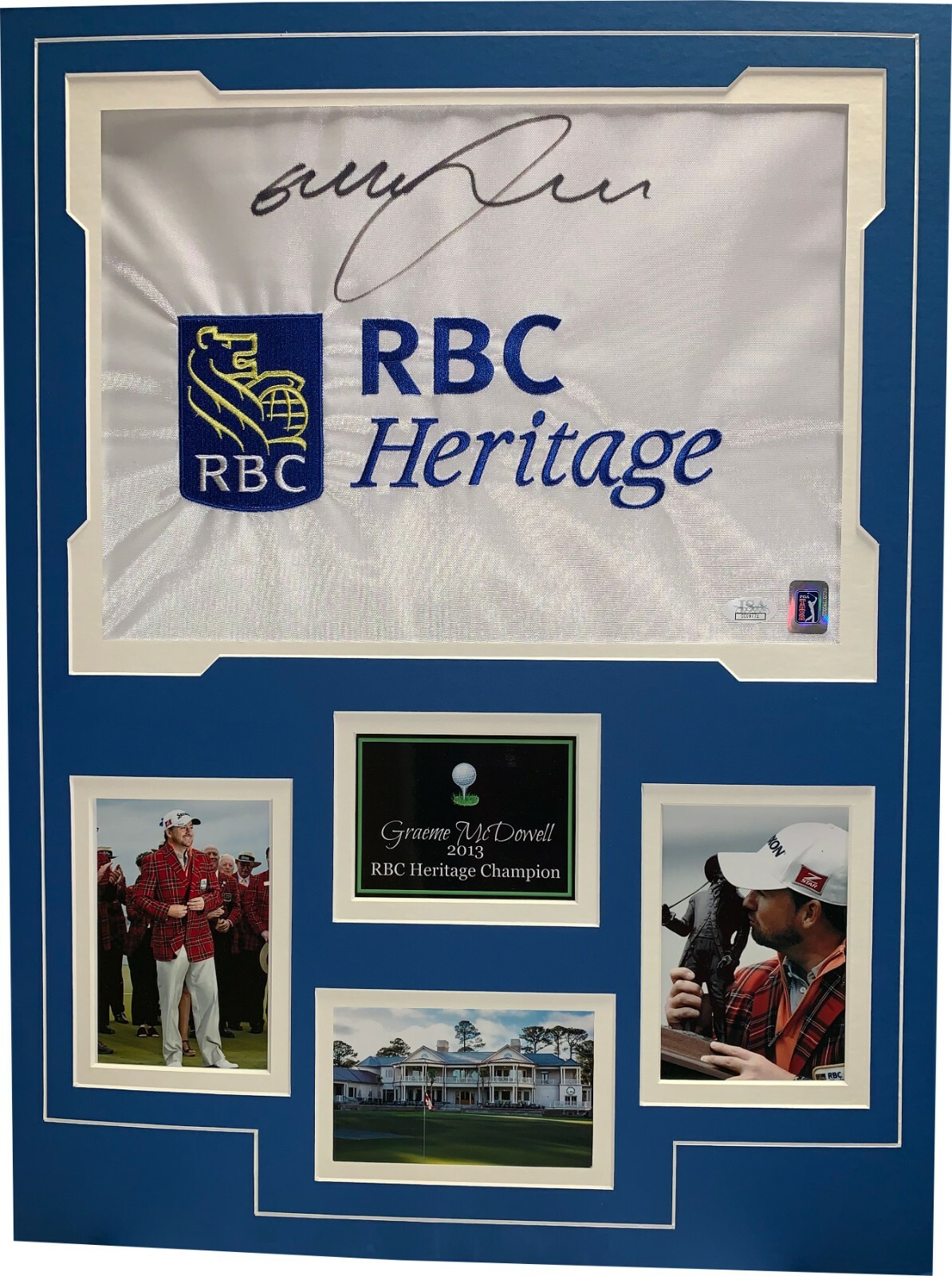 Graeme McDowell signed RBC Heritage PGA Tour Emb Pin Flag Matted w ...