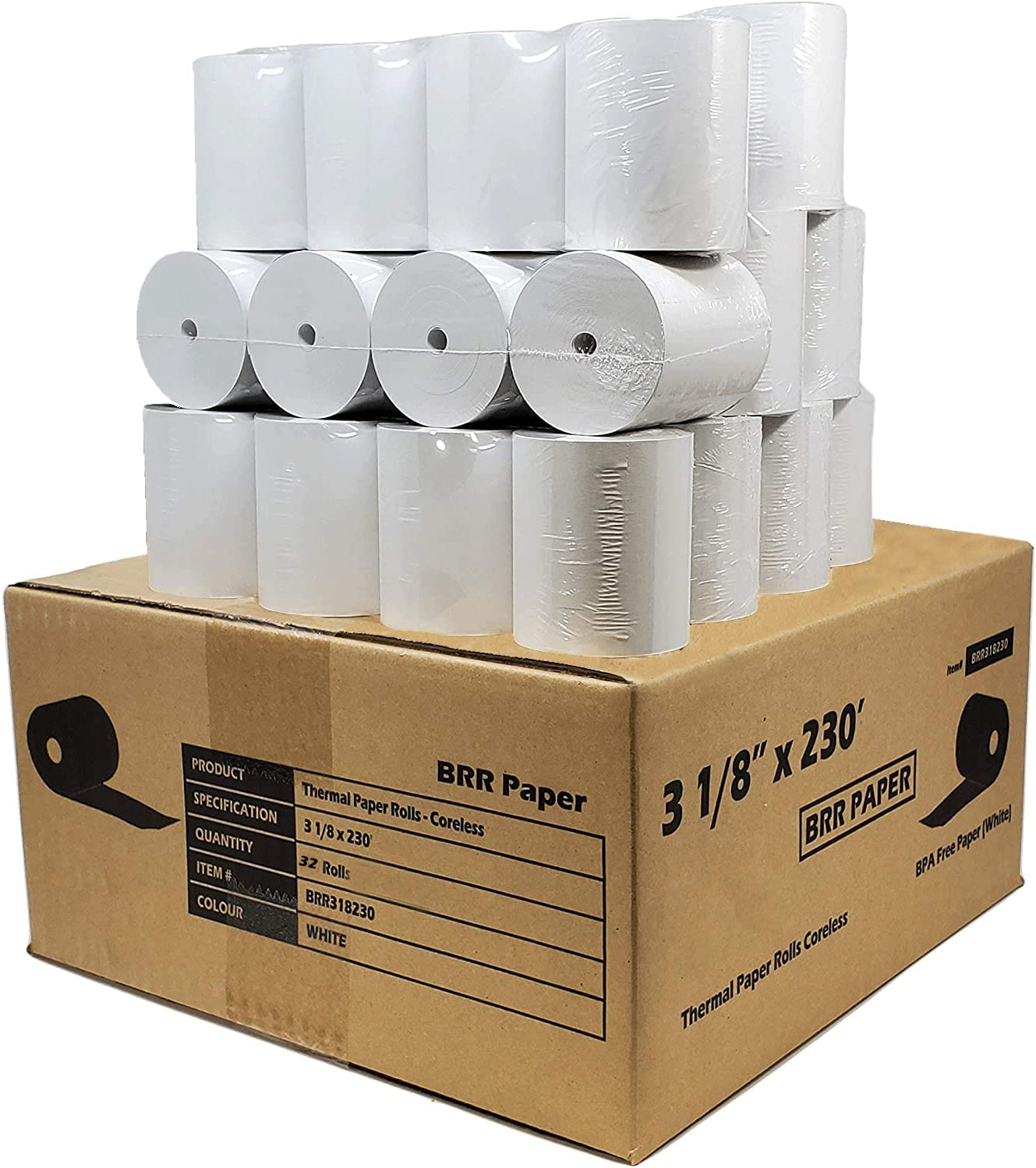 (32 Rolls - 55 GSM Coreless) 3 1/8 X 230 Thermal Paper Receipt Rolls ...