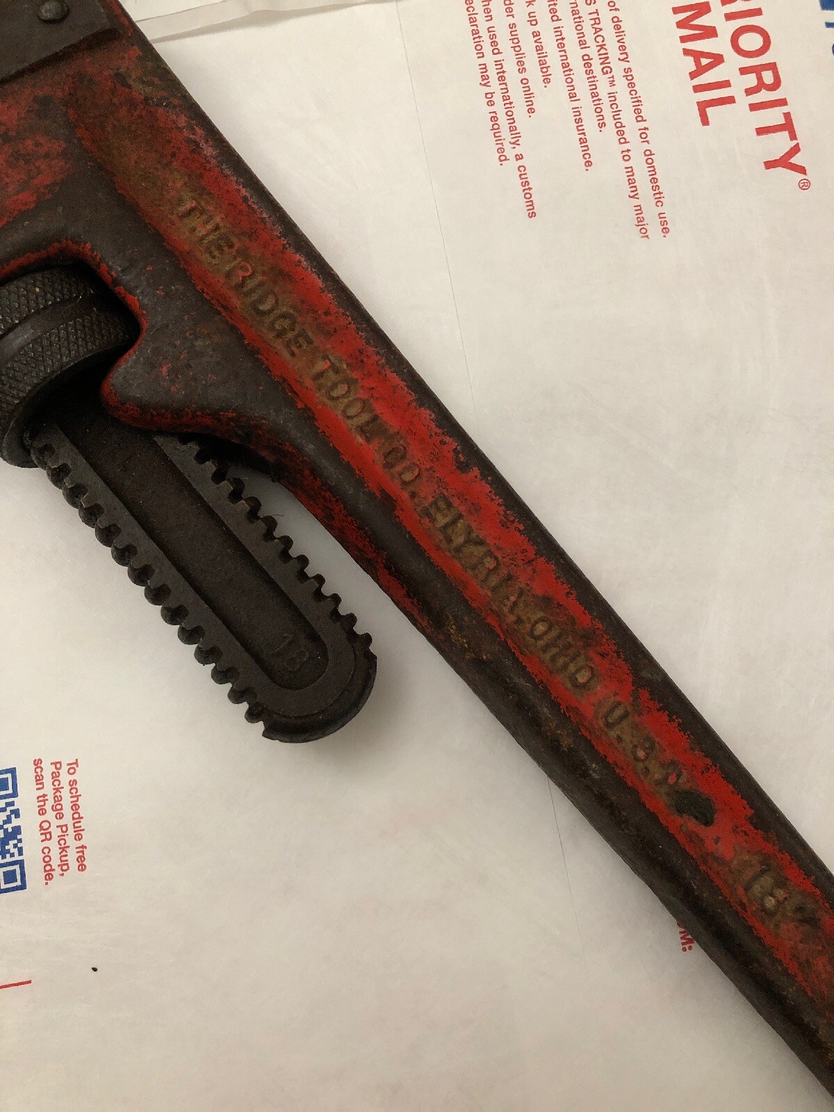 Vintage Ridgid 18" HEAVY DUTY Pipe Wrench Made by Ridge Tool Co. Elyria ...