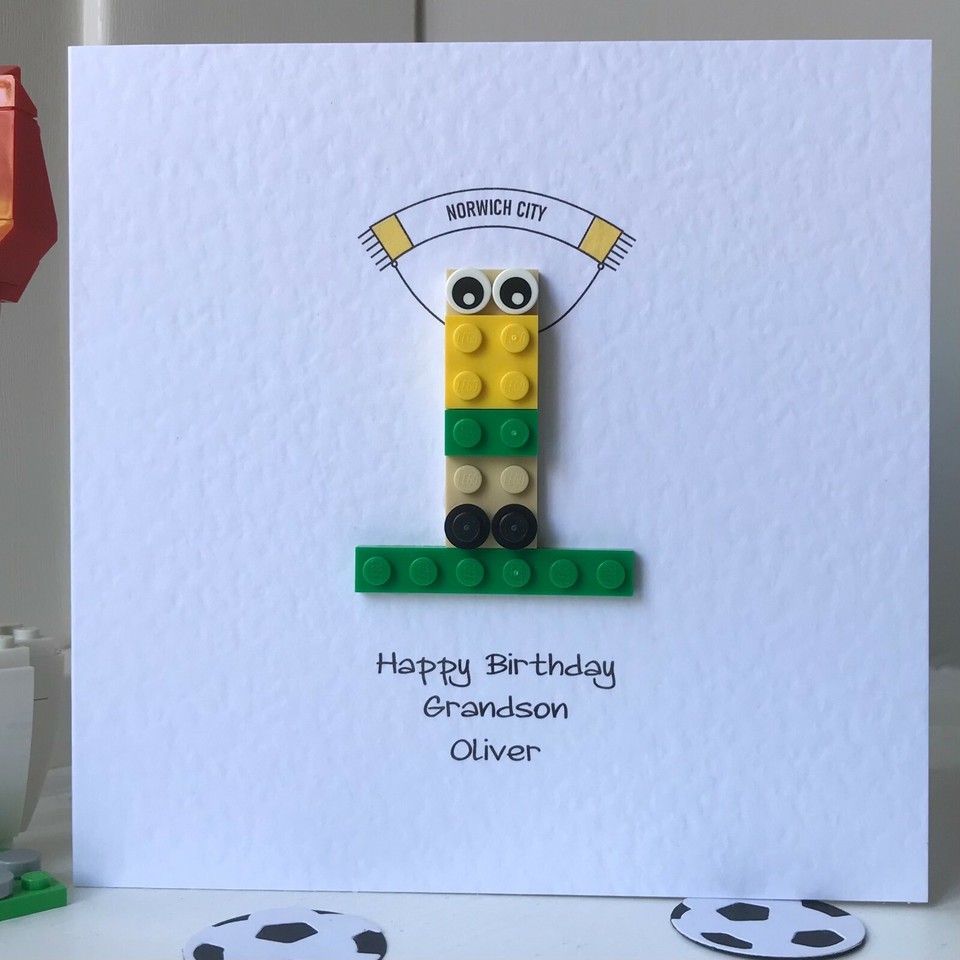Personalised Football team birthday card with LEGO ® husband grandson ...