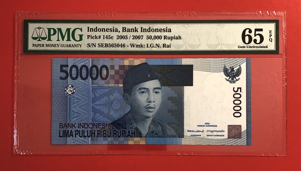 2005/07- INDONESIA -50,000 RUPIAH NOTE,GRADED BY PMG SUPERB GEM UNC 65 ...