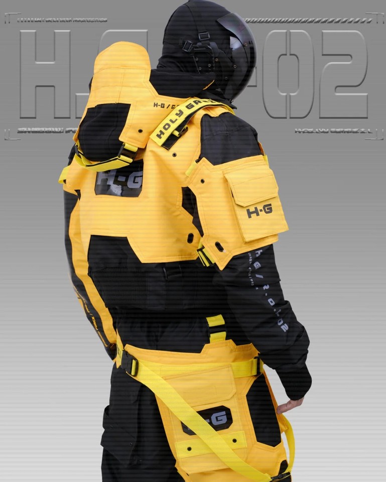 Men's Techwear Yellow Jacket Hoodie Full Zip Buckle Holygrail H.G.C-02 ...