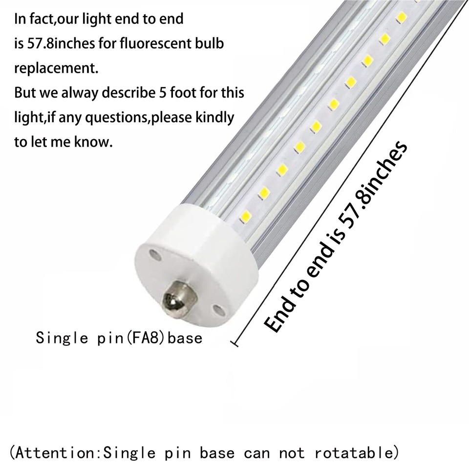 45W T8 LED Tube Light 57.8in Single Pin F60T12 Fluorescent Bulb ...
