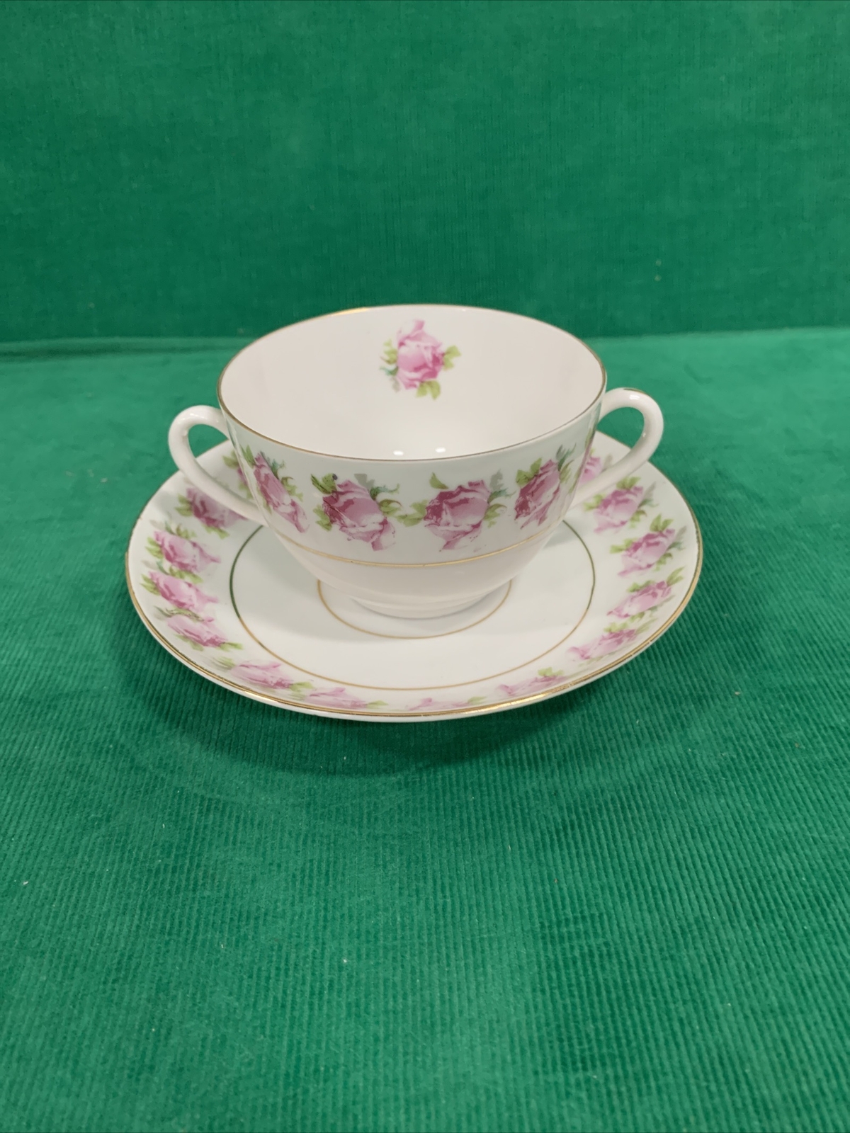 Double Handled Tea Cup And Saucer - Austria Pink Roses | eBay