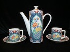 CHINESE DEMITASSE COFFEE POT 2 CUPS & SAUCERS MULTI COLORED FLOWERS ...