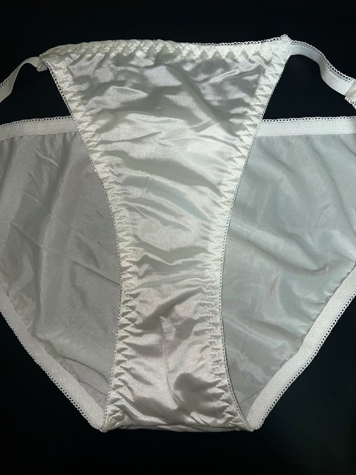 VTG Style Glossy Classic Satin String Bikini Panties Bridal White XL ...