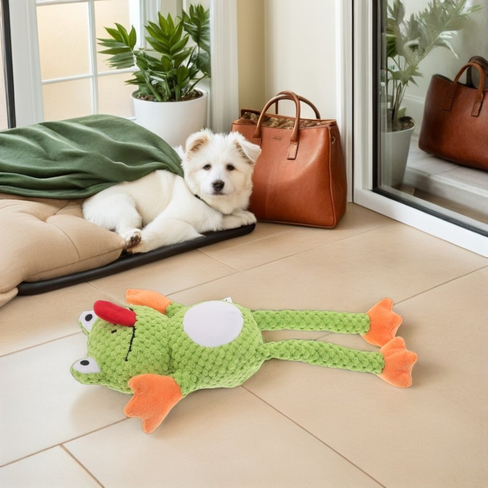 Dog Squeaker Toy - Stuffed Frog Animal Puppy Plush Chewing Interactive ...