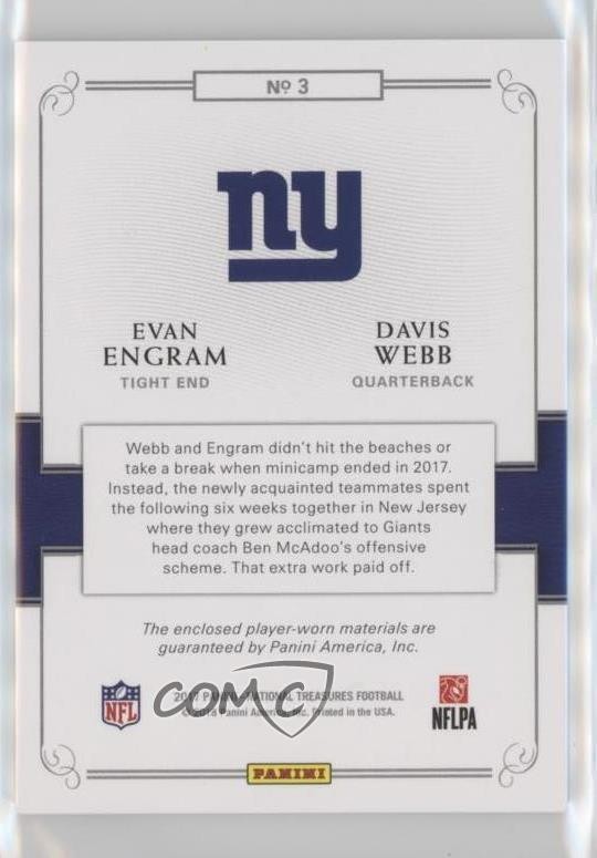 2017 National Treasures Rookie NFL Combo Materials /99 Evan Engram ...