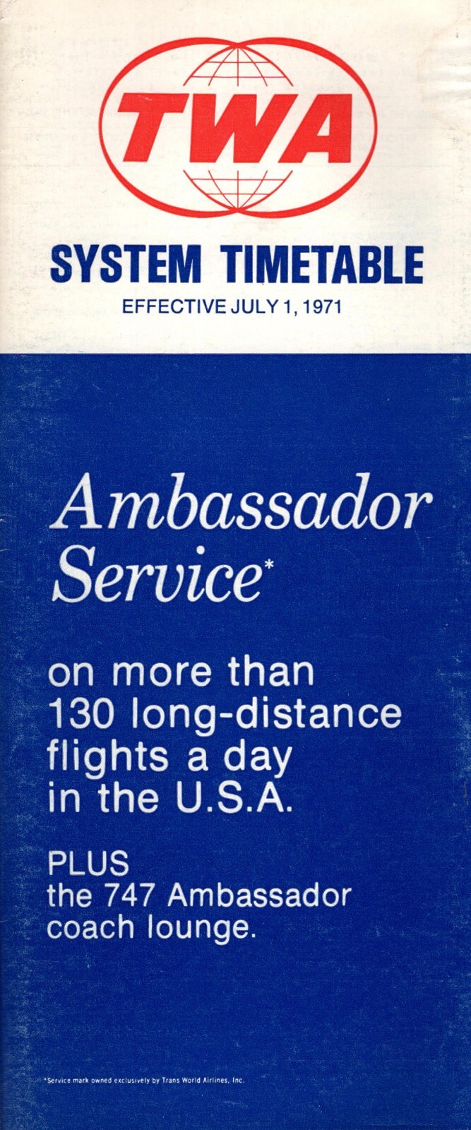 TWA SYSTEM TIMETABLE EFFECTIVE JULY 1, 1971 | eBay