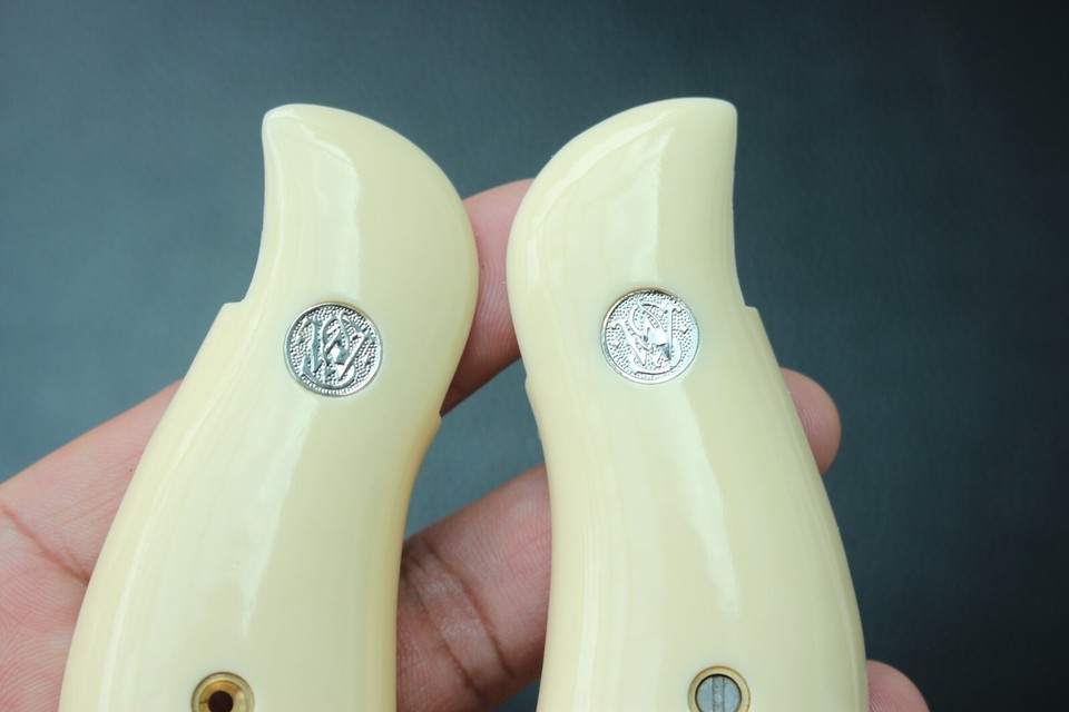 S&W 686 K, L FRAME ROUND BUTT GRIPS MODEL 66 CUSTOM FAUX IVORY # SILVER ...