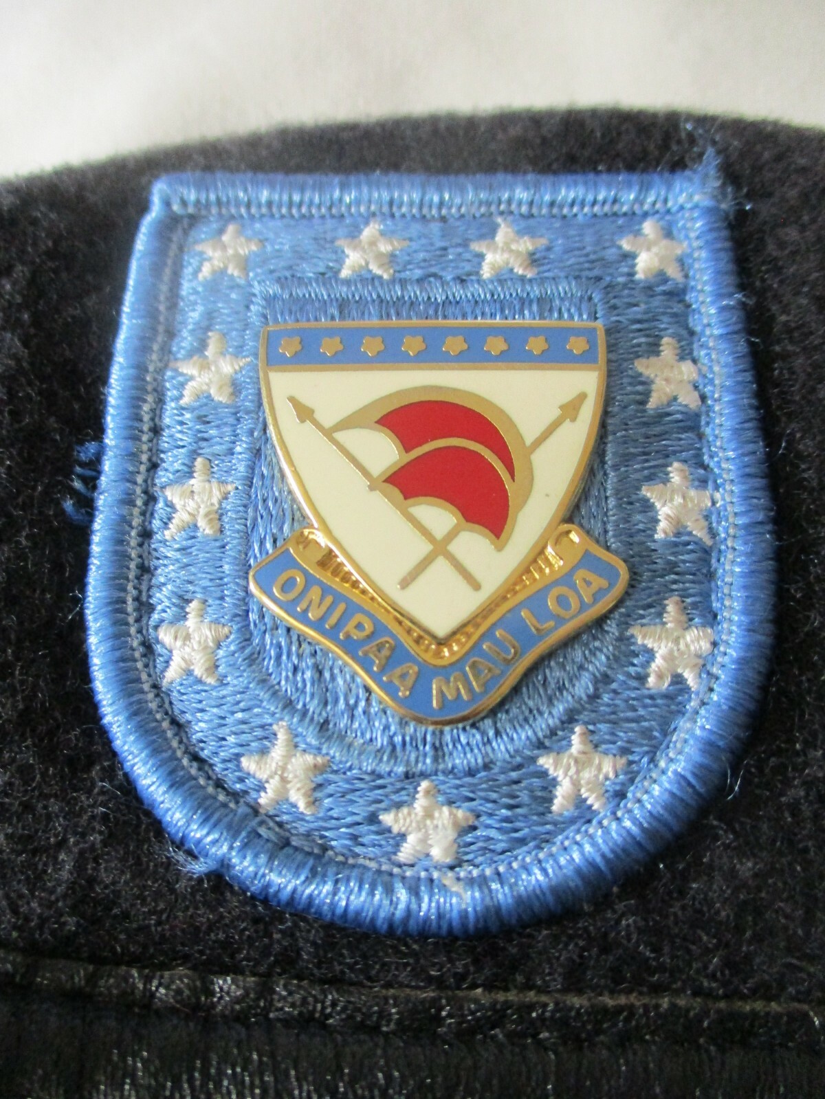 US Army Wool Beret Black Flash Patch Hawaii National Guard DUI Hat Cap ...
