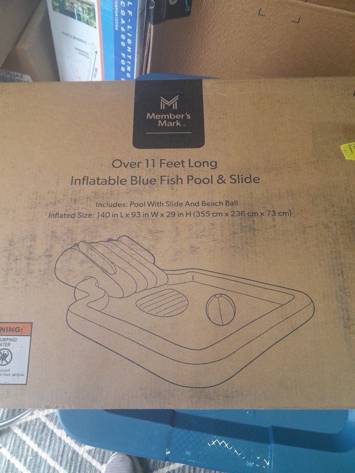 Member's Mark Inflatable Blue Fish Swimming Pool w/Ball 140 In. X 93 In ...