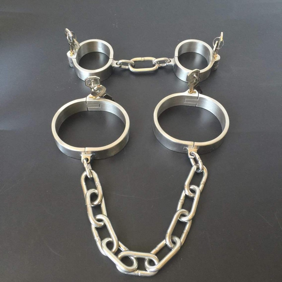 Stainless Steel Metal Neck Collar Handcuffs Ankle Cuffs Bondage Set ...