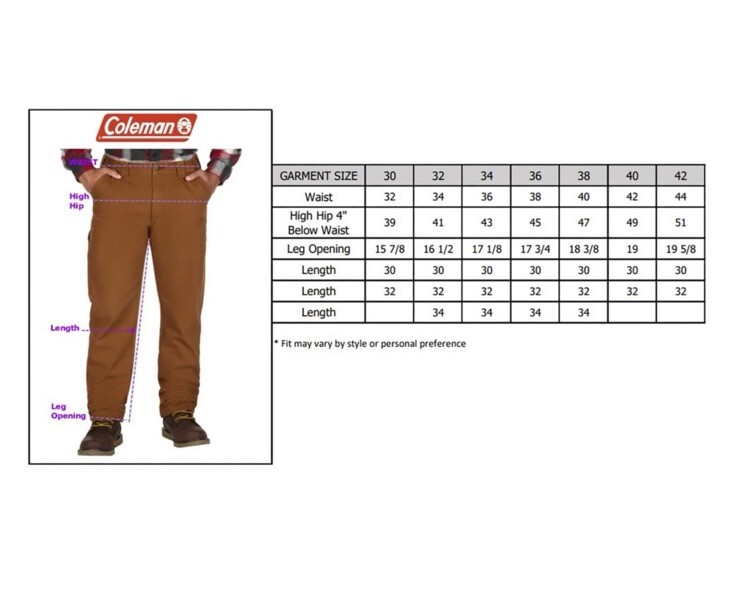 Coleman Men's Fleece Lined Bonded Utility Pants - 36 X 30 Toffee NEW | eBay