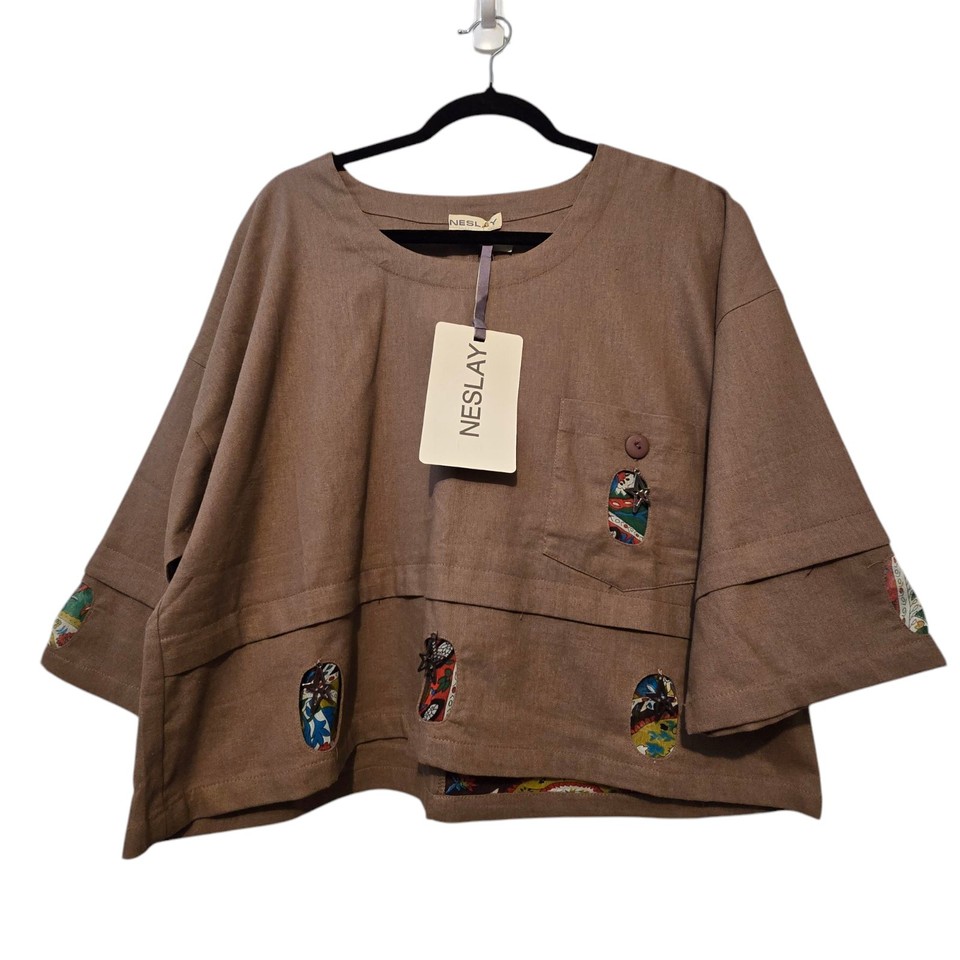 Neslay Paris NWT Womens Oversized Top L XL Cut Outs Charms Lagenlook ...