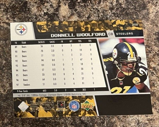 1998 UPPER DECK Card # 202 Donnell Woolford - Pittsburgh Steelers | eBay