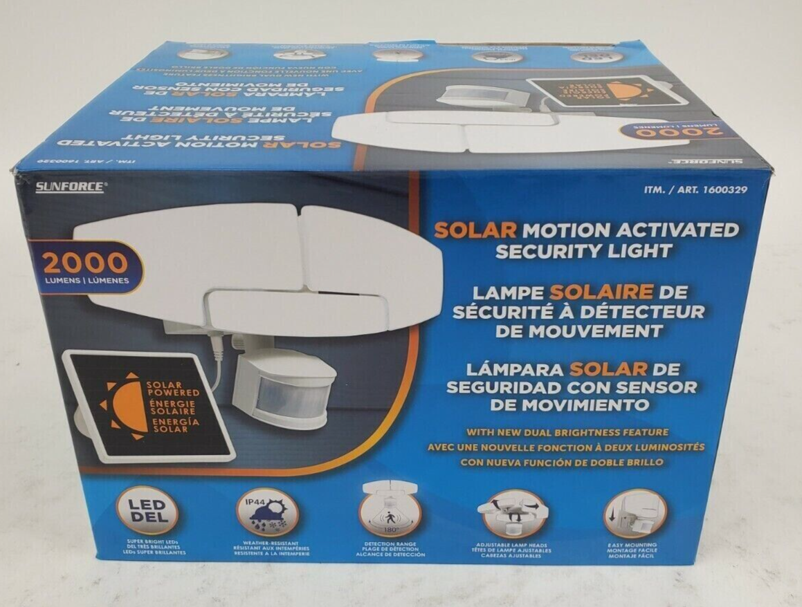 SunForce Solar Motion Activated Security Light LED 2000 Lumen white ...