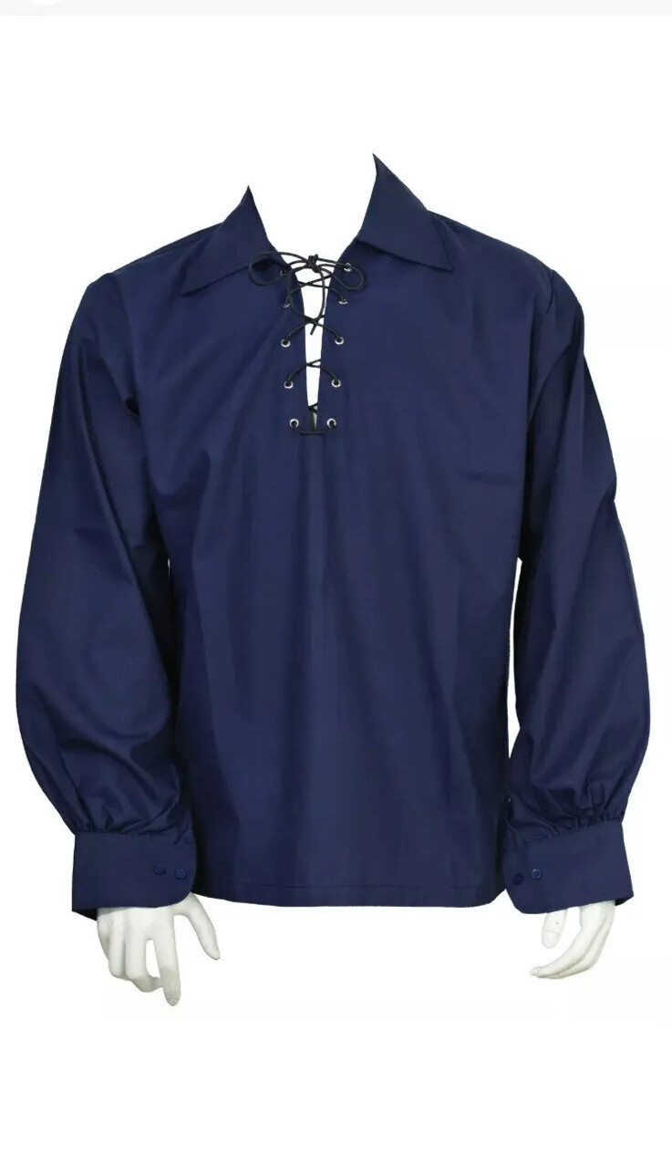 Scottish Highland Jacobite Jacobean Men's Blue Ghillie Shirt With ...