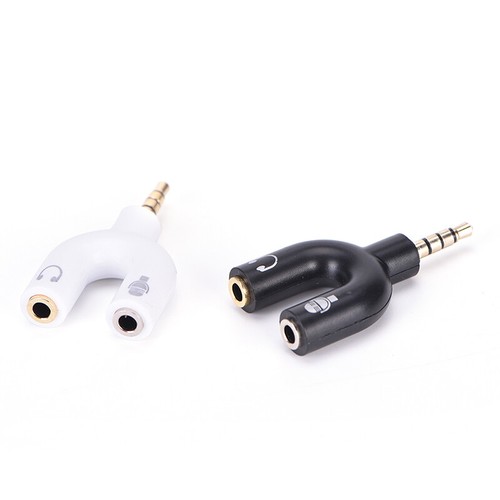 3.5mm Black Stereo Splitter Audio to Mic & Headset Jack Plug Adapter ...