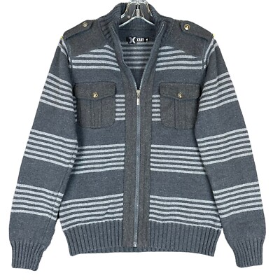 XRay Military Cardigan Sweater Mens M Gray Pockets Epaulets Cotton Wool ...