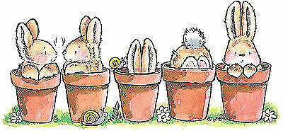 Penny Black Bunny Friends 1927K Rabbits in Pots Garden Animals Rubber ...