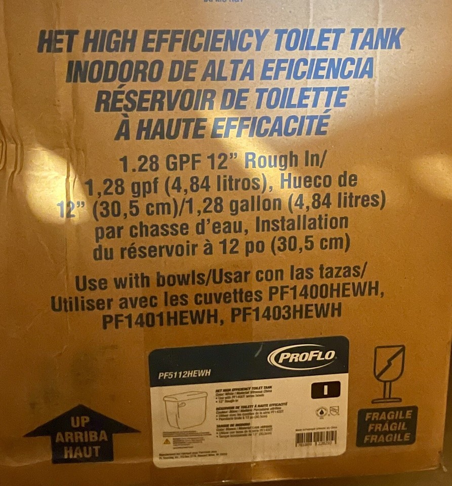PROFLO PF5112HE High Efficiency Toilet Tank Only - White 781889228210| eBay