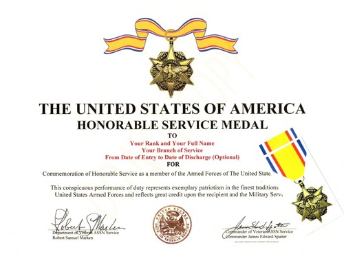 Honorable Service Medal/Ribbon + Certificate Ruptured Duck Army USN ...