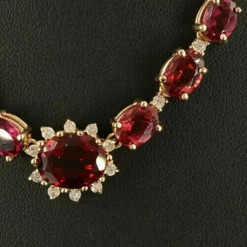 2 CT Oval Cut Lab-Created Garnet Womens Wedding Necklace 14K Yellow ...