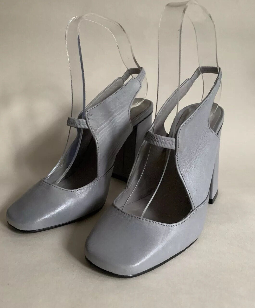 Topshop Vintage 1980s Light Grey Leather 4 Inch Block Heel Sling Back ...