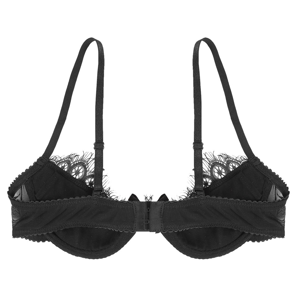 US Women's 1/4 Cup Push Up Shelf Bra Underwired Tops Padded Lace Trim ...