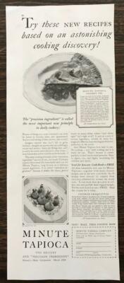 1929 Minute Tapioca PRINT AD Cherry Pie Chicken Croquette Recipes | eBay