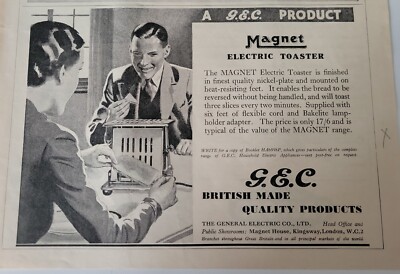 1935 GEC British made quality Magnet Electric Toaster vintage ad | eBay
