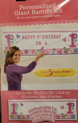 Personalized Giant Banner Kit - PINK 1ST BIRTHDAY - Over 5 ft wide ...