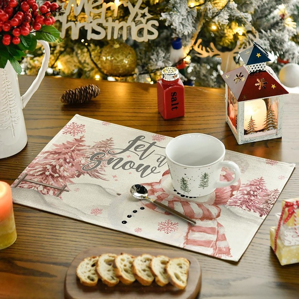 4PCS Xmas Trees Snow Christmas Placemats Winter Table Mats for ...