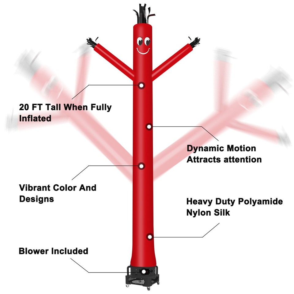 MOUNTO 20ft Red Inflatable Dancing Sky Puppet Tube Man with Blower for ...