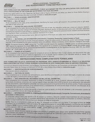100% Original DMV REG 262 Form Pack Of 55 Vehicle Transfer and ...