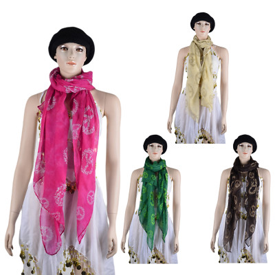 Women skull peace sign patterned cool fashion Scarf luxurious touch | eBay