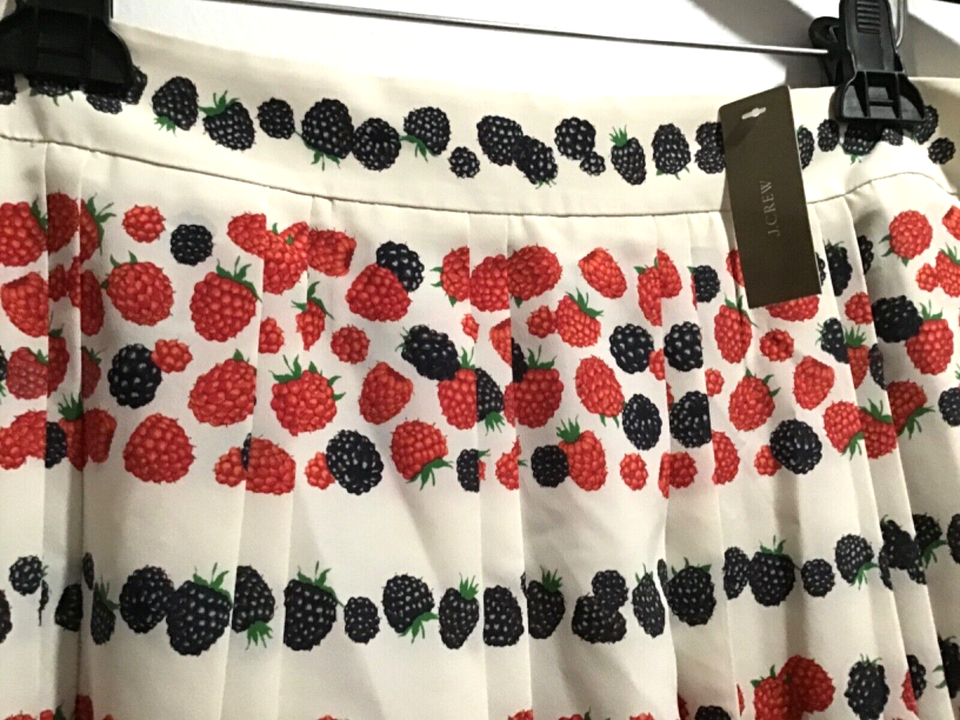J. Crew White w/ Raspberry Blackberry Berry Fruit Print Knife Pleat ...