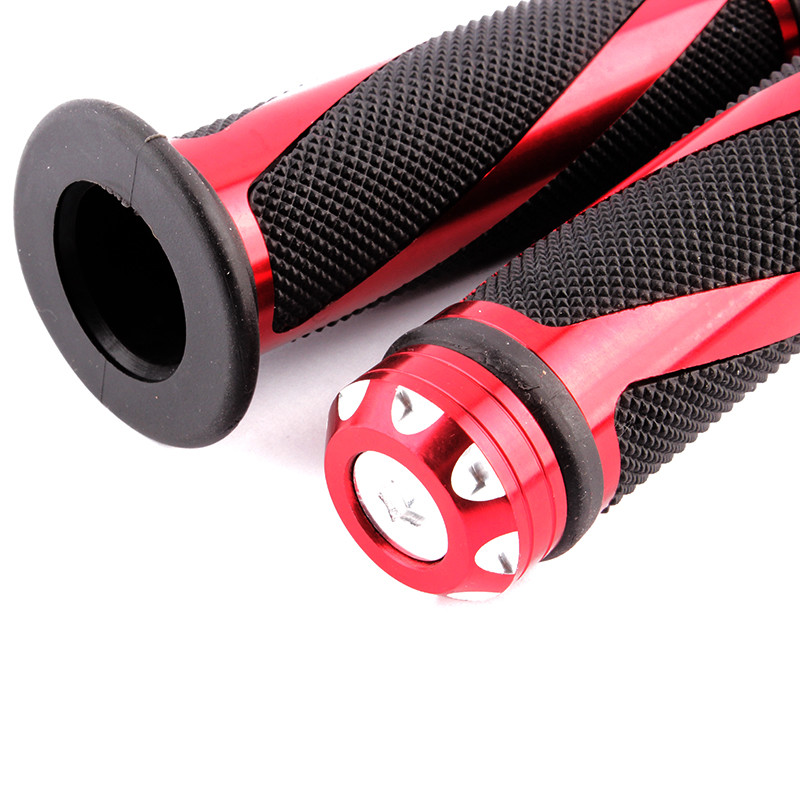 2pcs Universal Red Motorcycle Hand Grips with Billet Aluminum Bar End ...