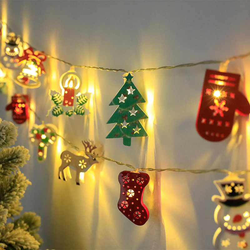 Christmas LED Light String Santa Claus Elk Snowman Xmas Ornament String ...