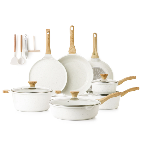 SENSARTE SA-YJ7-WHITE-7PCS Ceramic Nonstick Pots and Pans Set, 22 ...