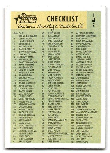 Checklist 1: 1-262 2002 Bowman Heritage Baseball #1 Checklists | eBay