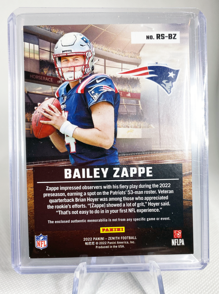 2022 Zenith Bailey Zappe Rookie Stallions 02/50 RARE 4-Color Rookie ...