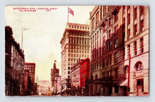 Postcard Wisconsin Milwaukee WI Downtown STreet 1911 Posted Divided ...