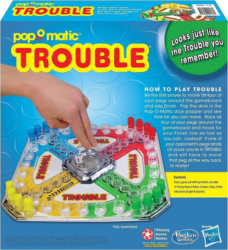 Pop-O-Matic Trouble Board Game - Family Game Night Kids Adults Original ...
