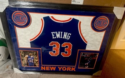 Framed Signed Patrick Ewing New York Blue Jersey COA Autograph Auto ...